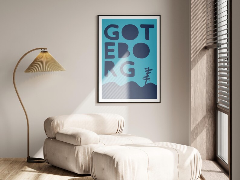Göteborg Poster – Turquoise & Navy Art Print With Sea Marker ...