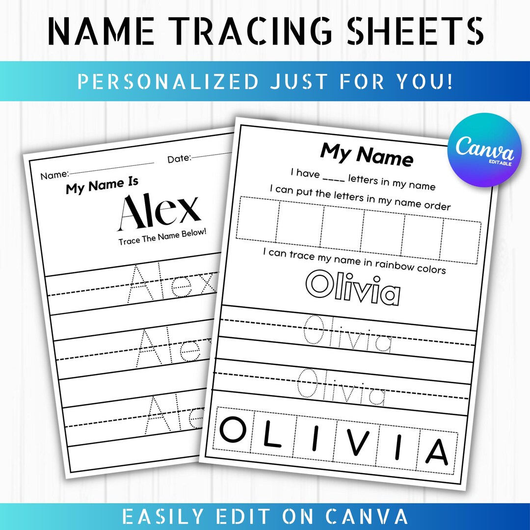Custom Preschool Name Tracing Sheet Editable Name Tracing Sheets ...