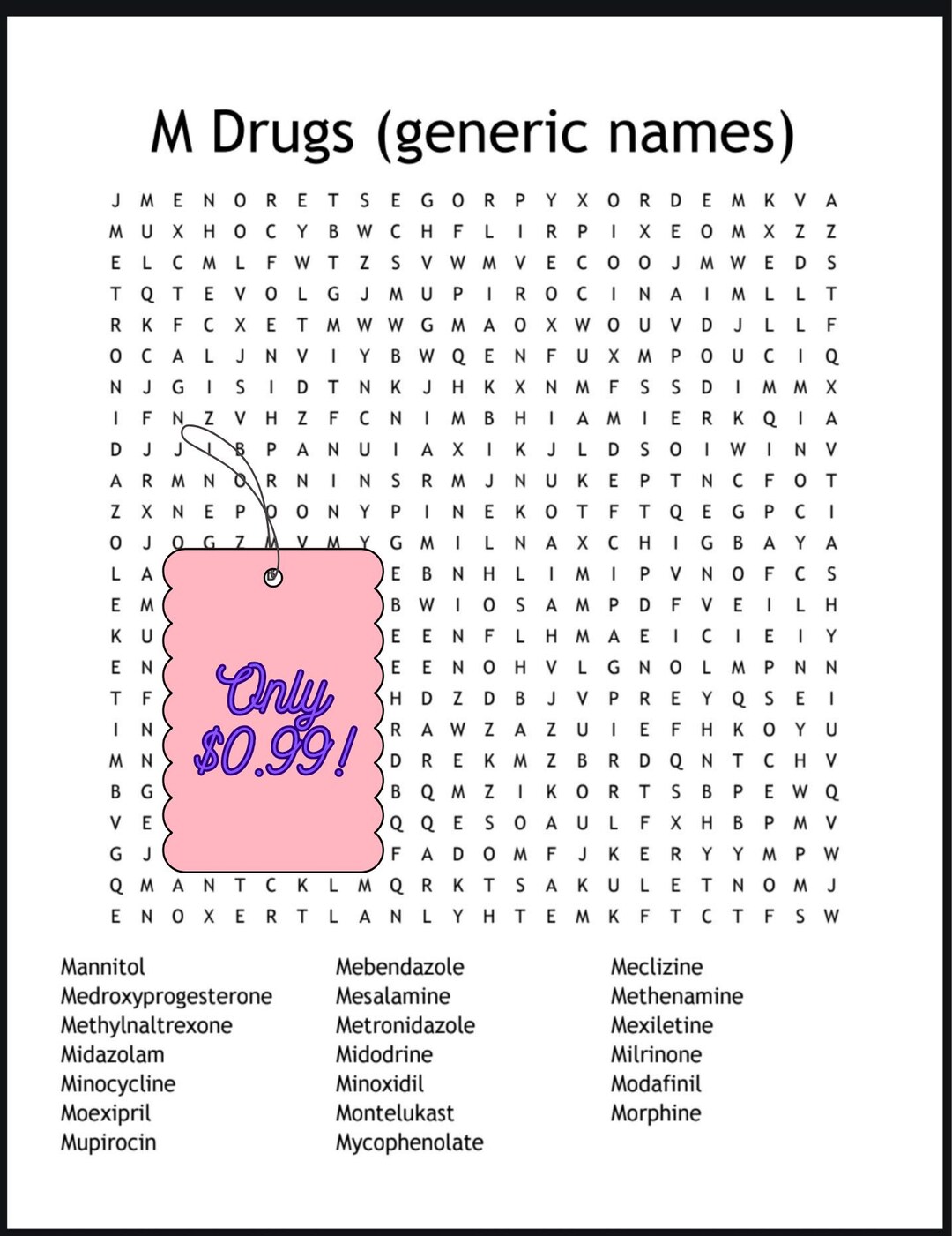 Letter M Medications Word Search - Etsy