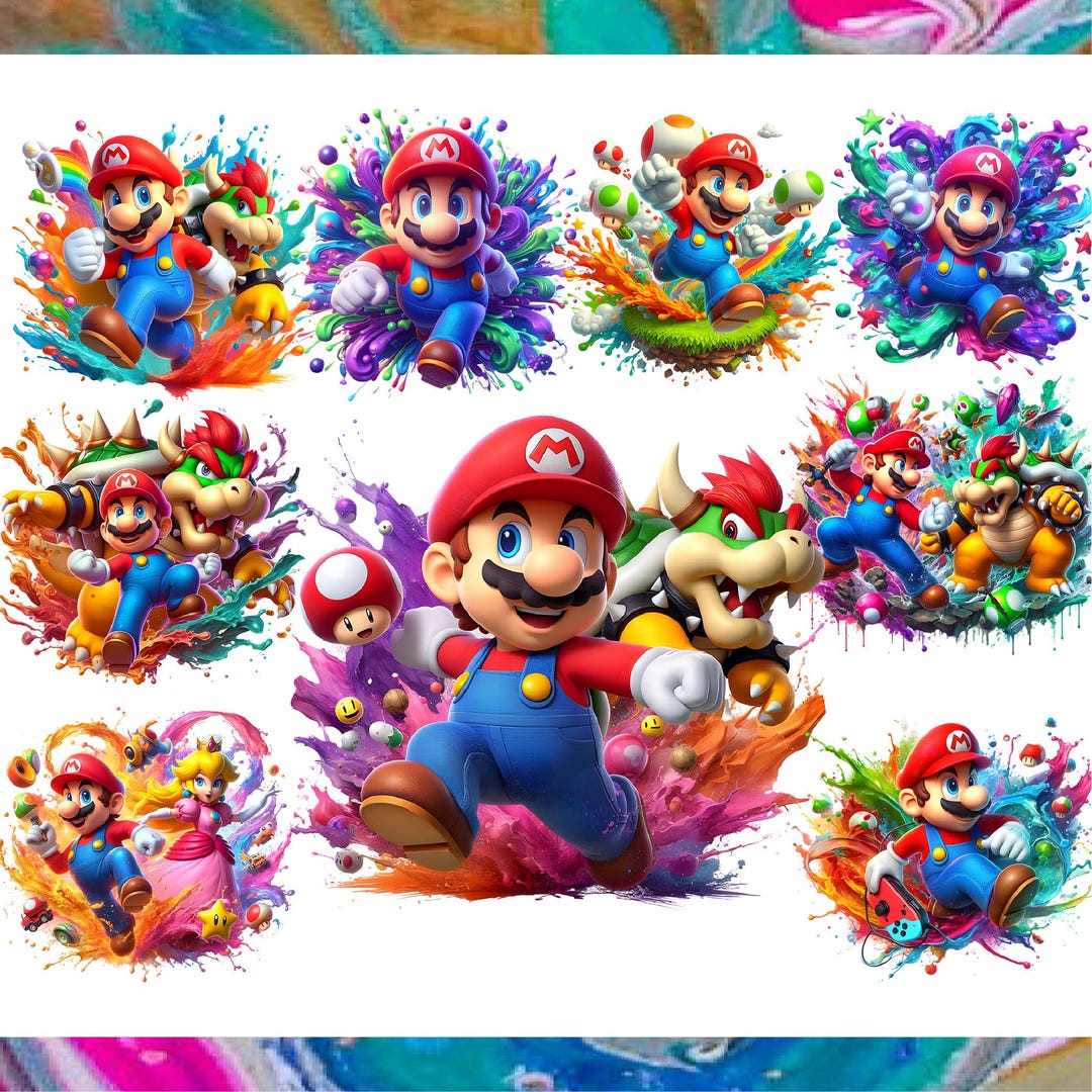 8 PNG Super Mario Splash and Watercolor Digital Design PNG File for ...