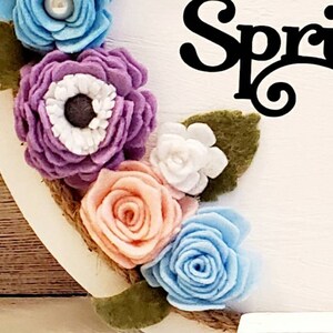Hello Spring Round Sign Pastel Felt Flowers in Pink Lavender and Blue ...