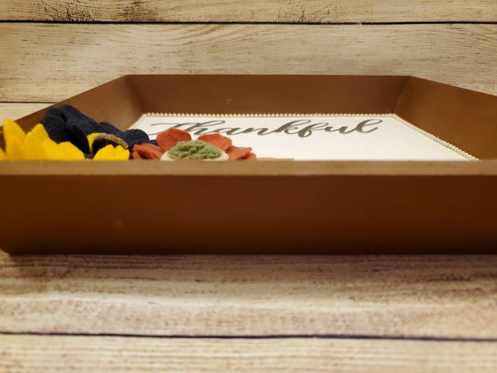 Rustic Thankful Sign With Metal Cutout and Hand Made Felt Flowers and ...
