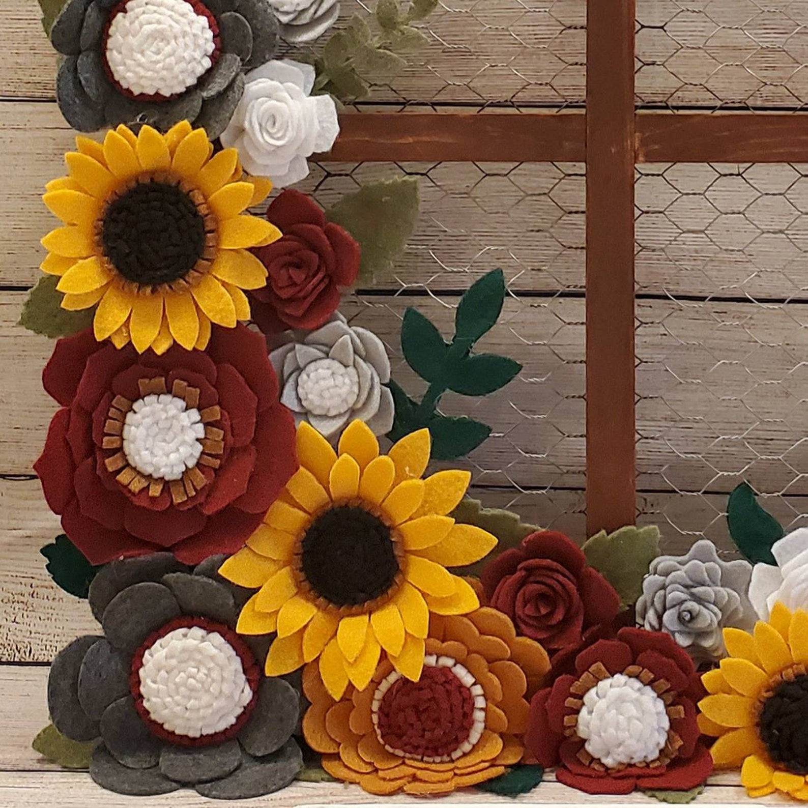 Felt Flower Sunflower Window Look Chicken Wire Wood Frame Wall Decor ...