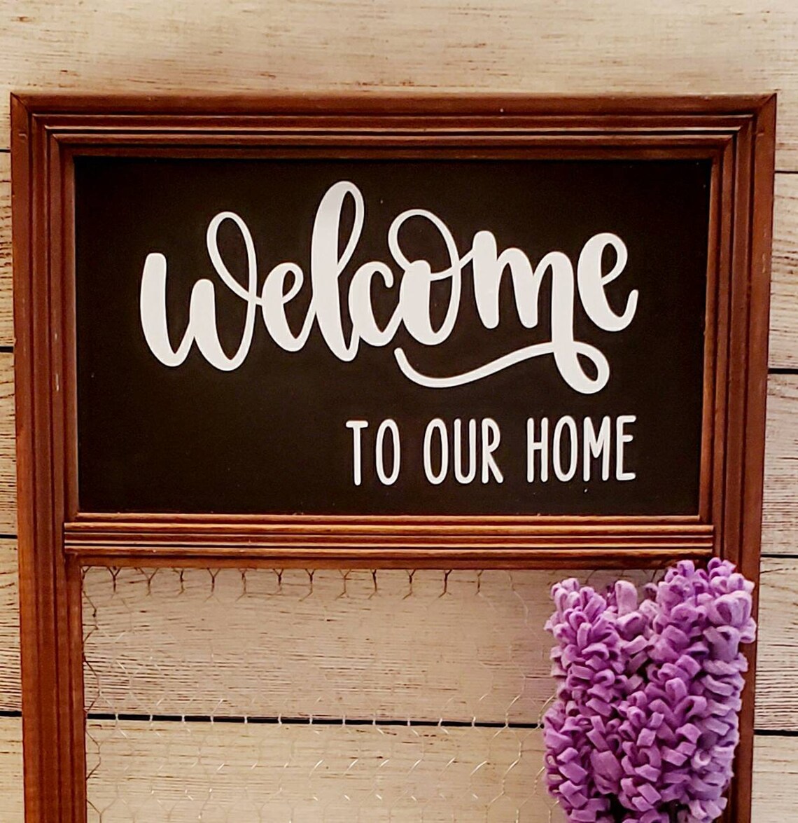 Welcome to our home sign FREE SHIPPING chicken wire on wood | Etsy