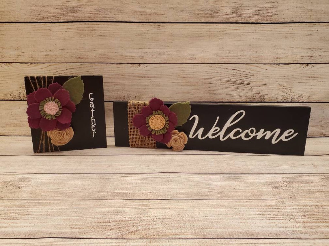 Wood Welcome Sign in Chalkboard Black With Handmade Burgundy and Tan ...