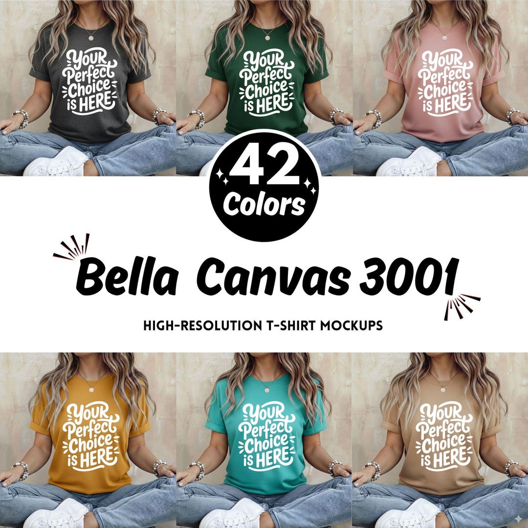 Bella Canvas 3001 Mockup Bundle | Female Model, 42 Colors (digital ...