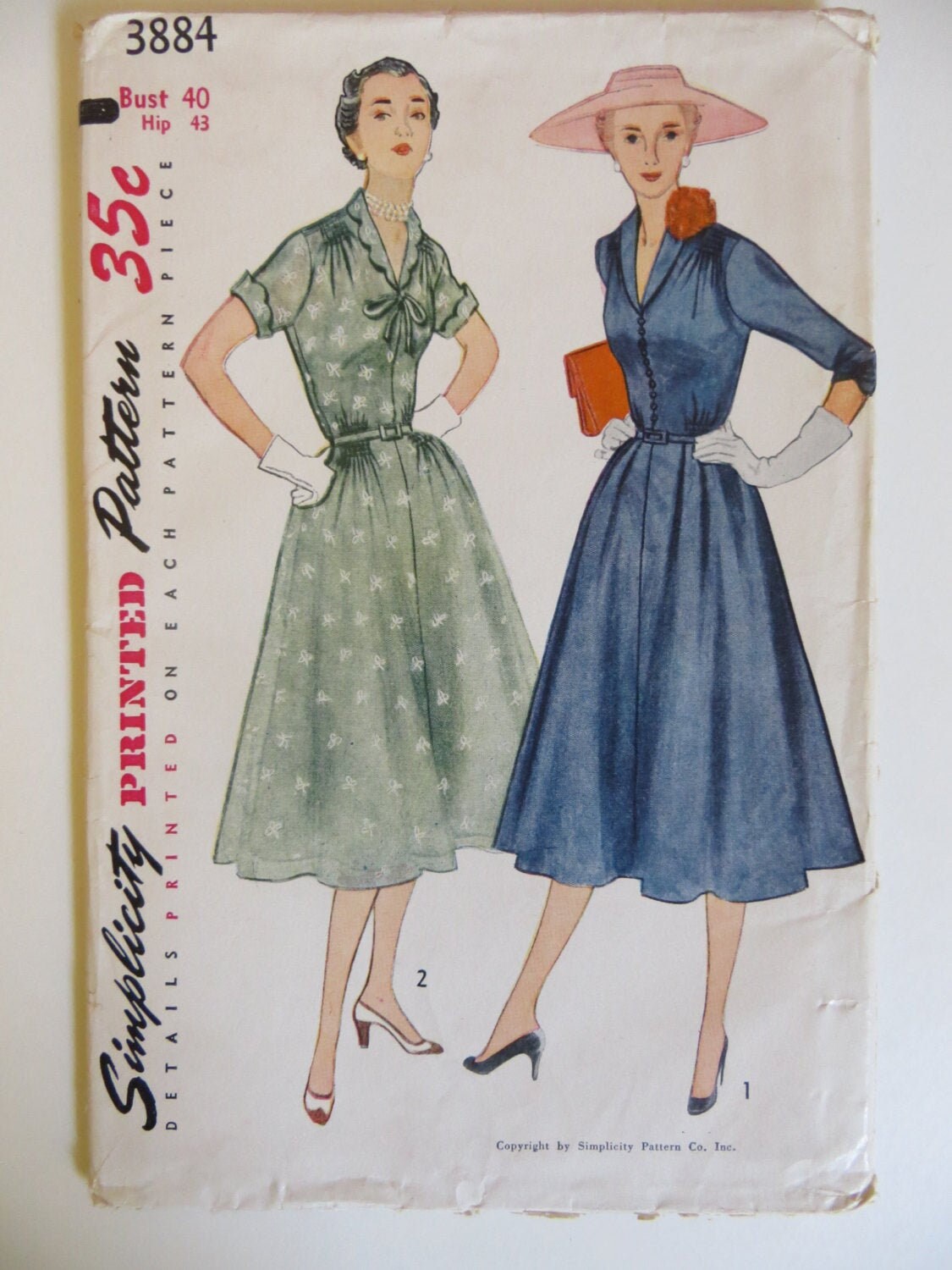 1952 Simplicity Uncut Printed Sewing Pattern Dress Size 40 No. 3884 - Etsy