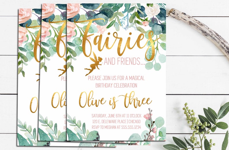 Fairy Theme Birthday Invitations Woodland Greenery Floral | Etsy