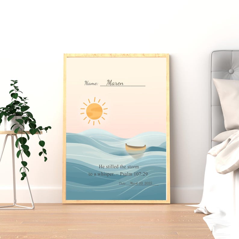 Ocean Bible Verse Printable | Psalm 107:29 Wall Art |peaceful Christian ...