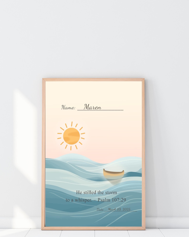 Ocean Bible Verse Printable | Psalm 107:29 Wall Art |peaceful Christian ...