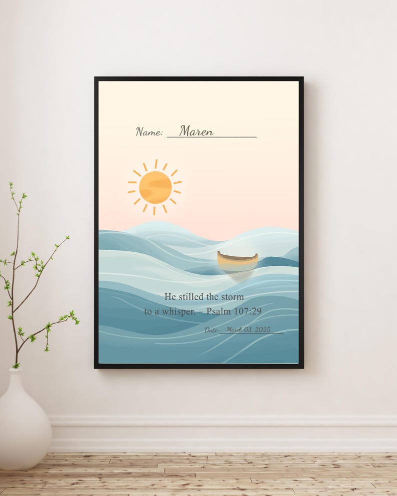 Ocean Bible Verse Printable | Psalm 107:29 Wall Art |peaceful Christian ...