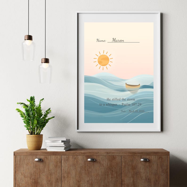 Ocean Bible Verse Printable | Psalm 107:29 Wall Art |peaceful Christian ...