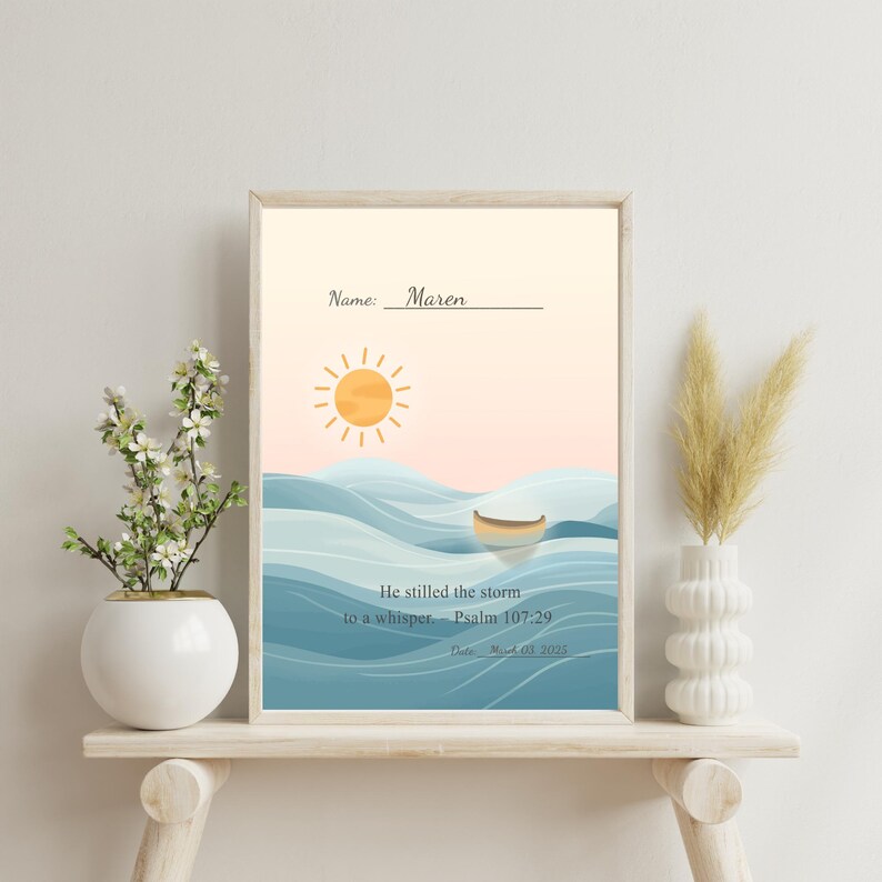 Ocean Bible Verse Printable | Psalm 107:29 Wall Art |peaceful Christian ...