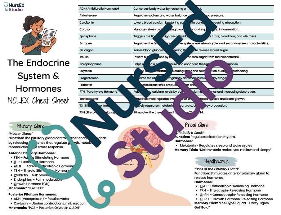 Endocrine Hormones NCLEX Cheat Sheet | Nursing Student Study Guide ...