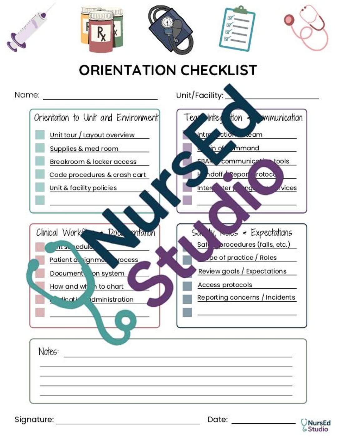 Nursing Unit Orientation Checklist: New Nurse Onboarding (PDF) - Etsy