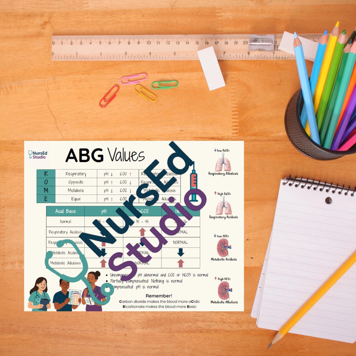 ABG Values Cheat Sheet: Nursing & Med Student Reference (digital ...