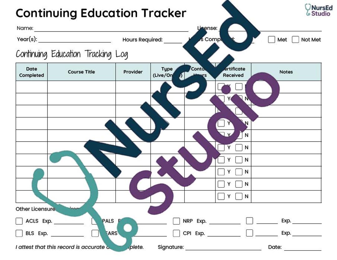 CE & CEU Tracker for Nurses – Printable Certification Log, License ...