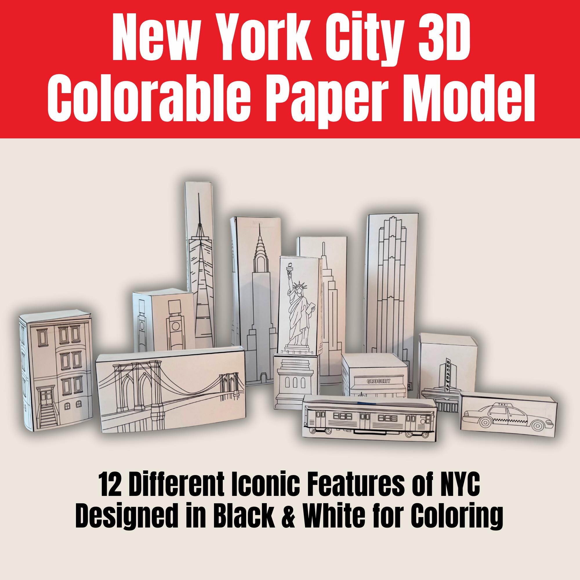 New York City 3D Colorable Paper Model, Color & Build NYC Buildings ...