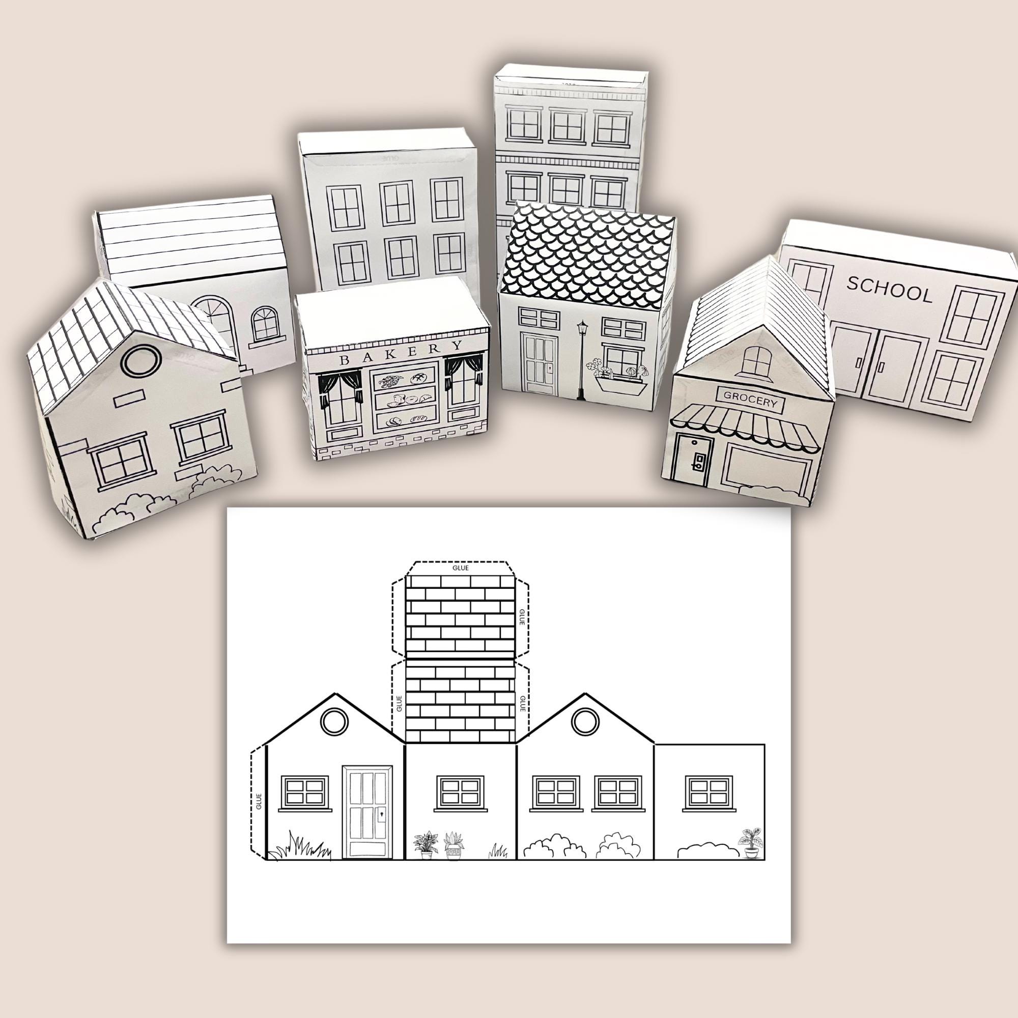 Colorable 3D Paper City Craft for Kids, Printable Foldable Buildings ...