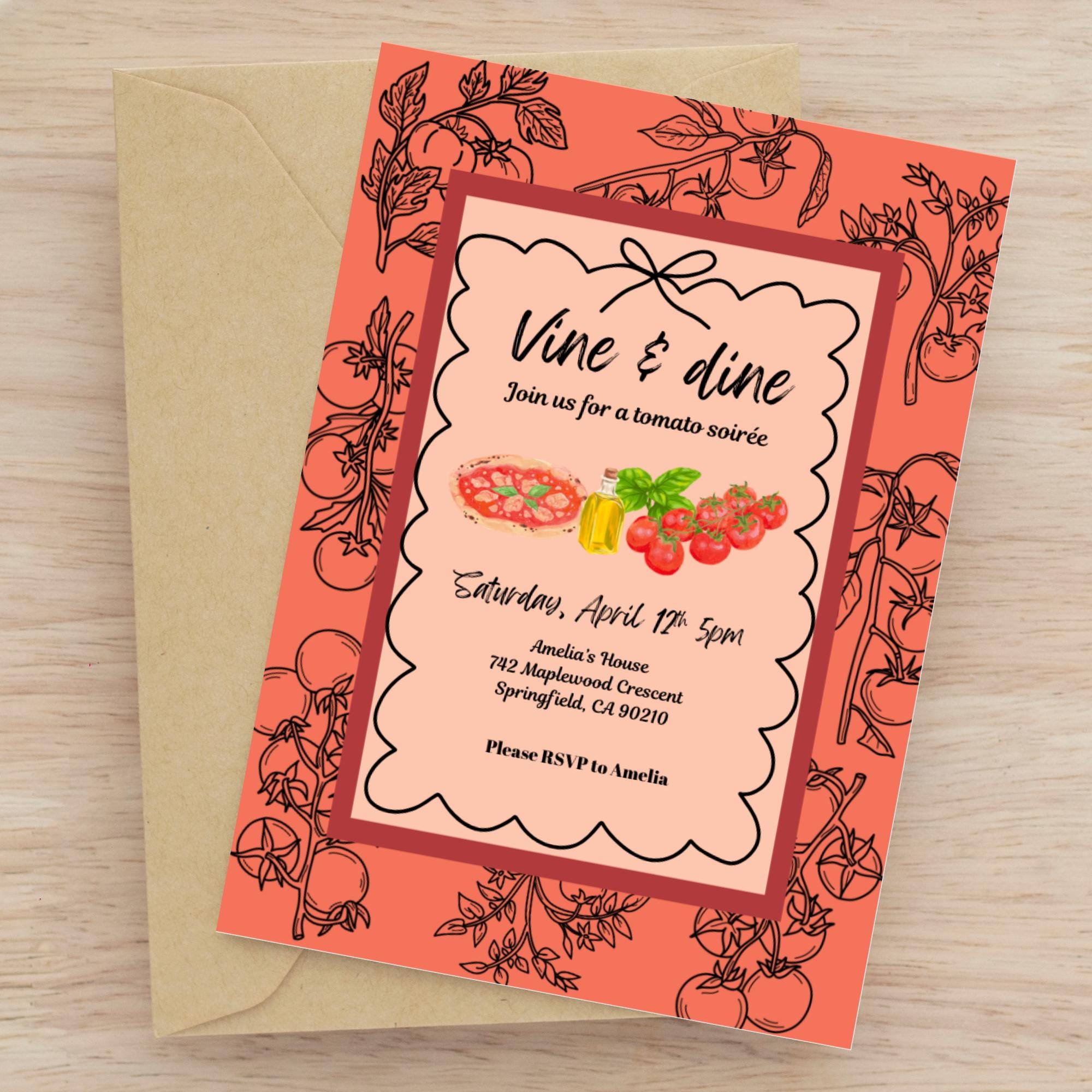 Vine & Dine Digital Party Invitation, Red Tomato Soiree Italian Food ...