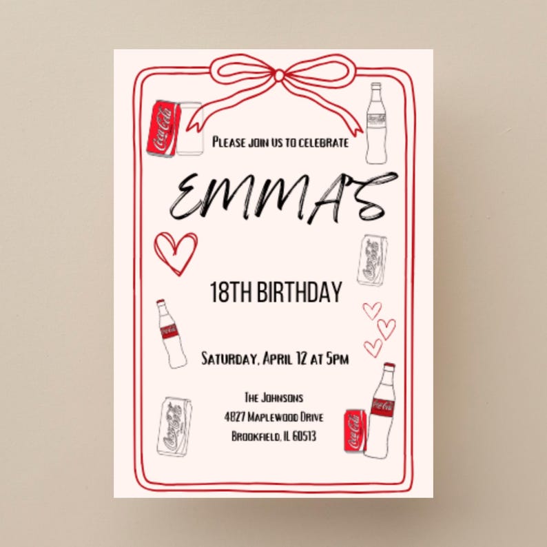 Coca-cola Soda Birthday Party Invitation Digital Template Canva - Etsy