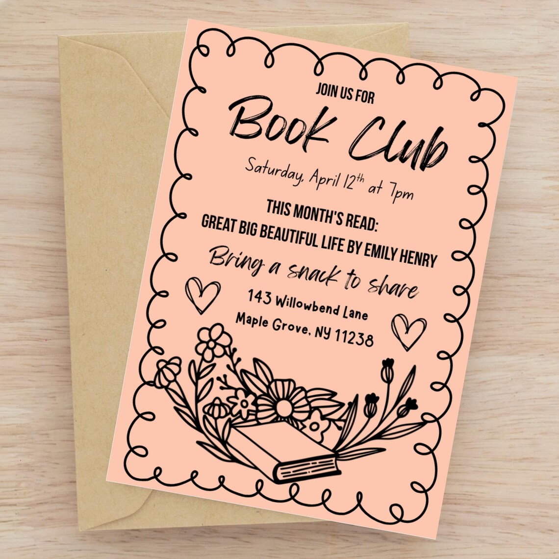Book Club Invitation, Gingham Green and Pink Invite, Reading Club ...