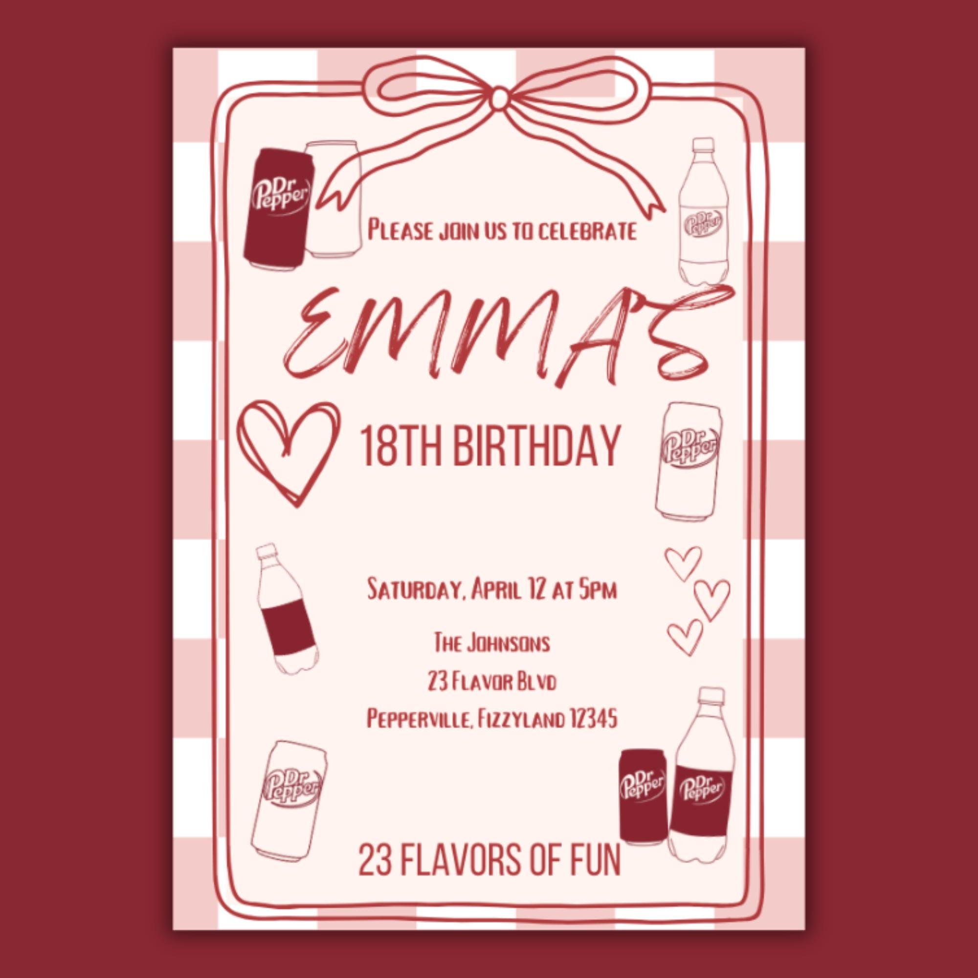 Dr Pepper Soda Birthday Party Invitation Digital Template Canva - Etsy