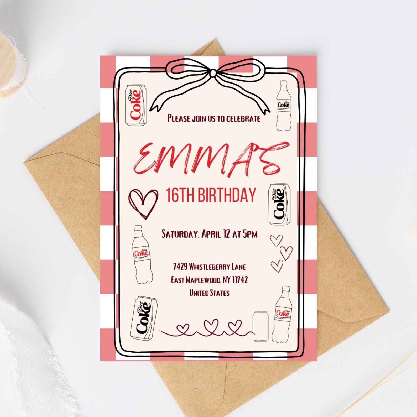 Diet Coke Soda Birthday Party Invitation, Digital Canva Template ...