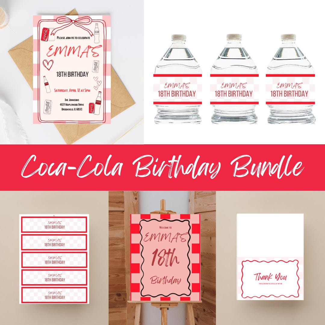 Coca-cola Birthday Party Bundle, Pink & Red Invitation, Digital ...
