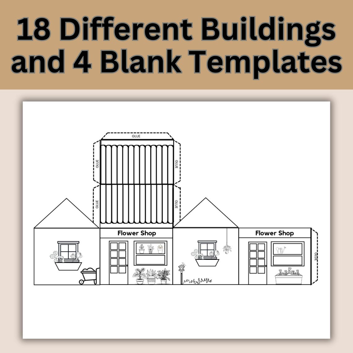 Colorable 3D Paper City, Printable 3D Buildings for Paper Kids Craft ...