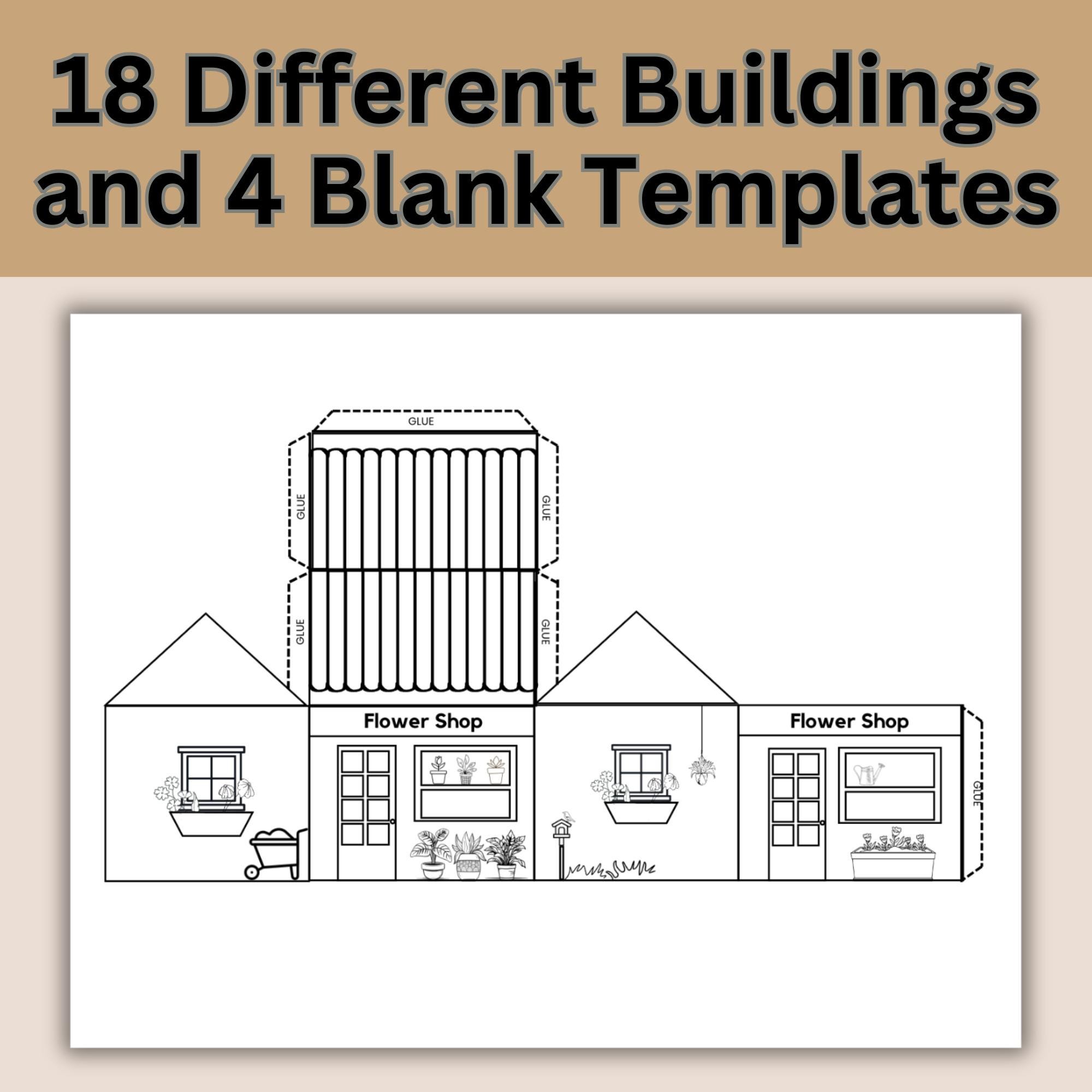 Colorable 3D Paper City Craft for Kids, Printable Foldable Buildings ...