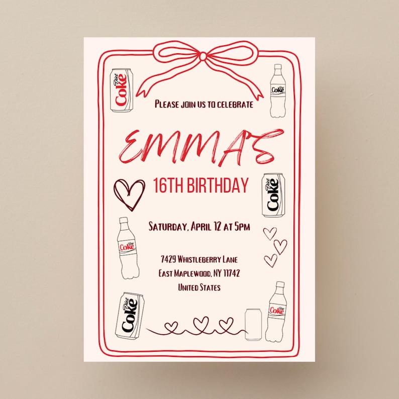 Diet Coke Soda Birthday Party Invitation, Digital Canva Template ...
