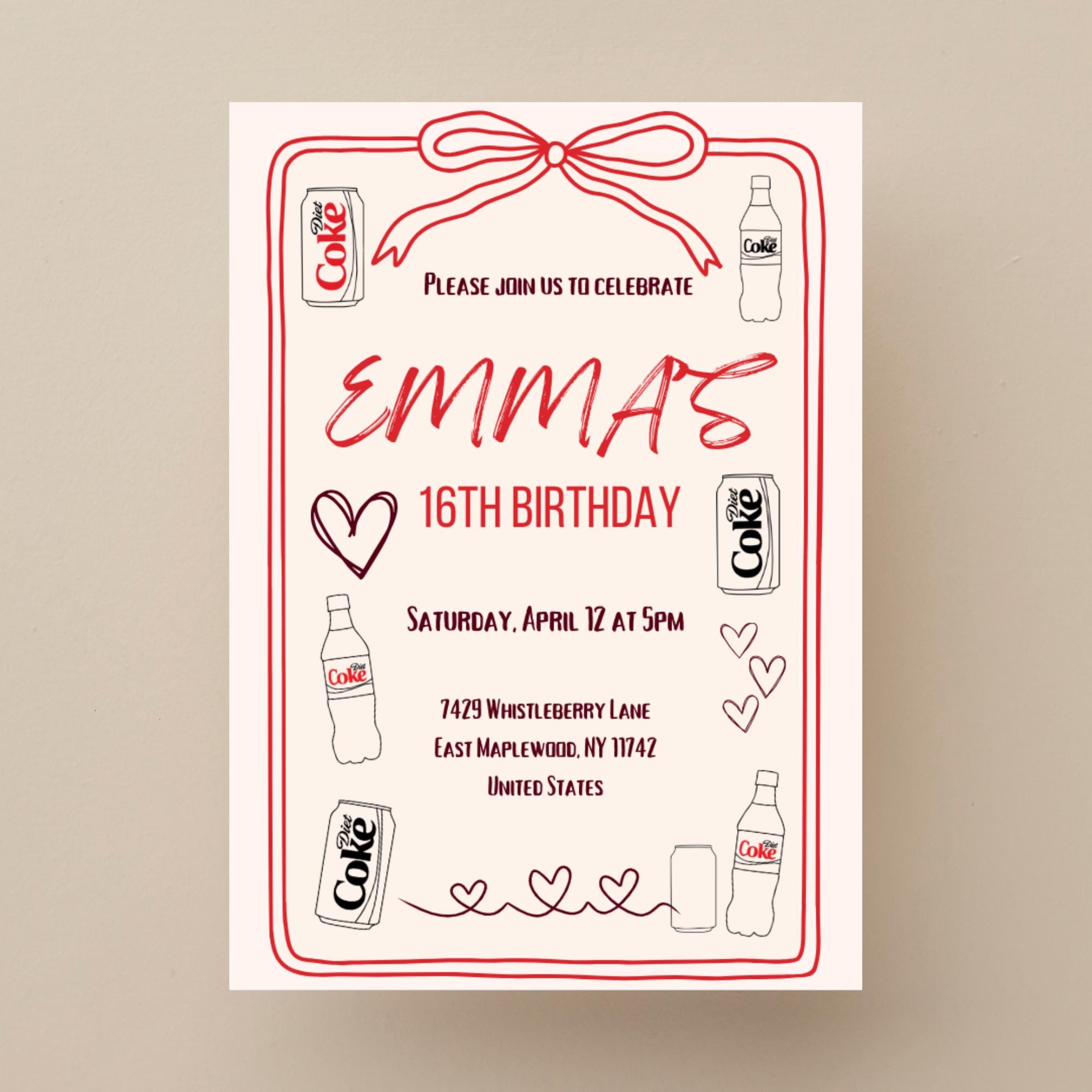 Diet Coke Soda Birthday Party Invitation, Digital Canva Template ...