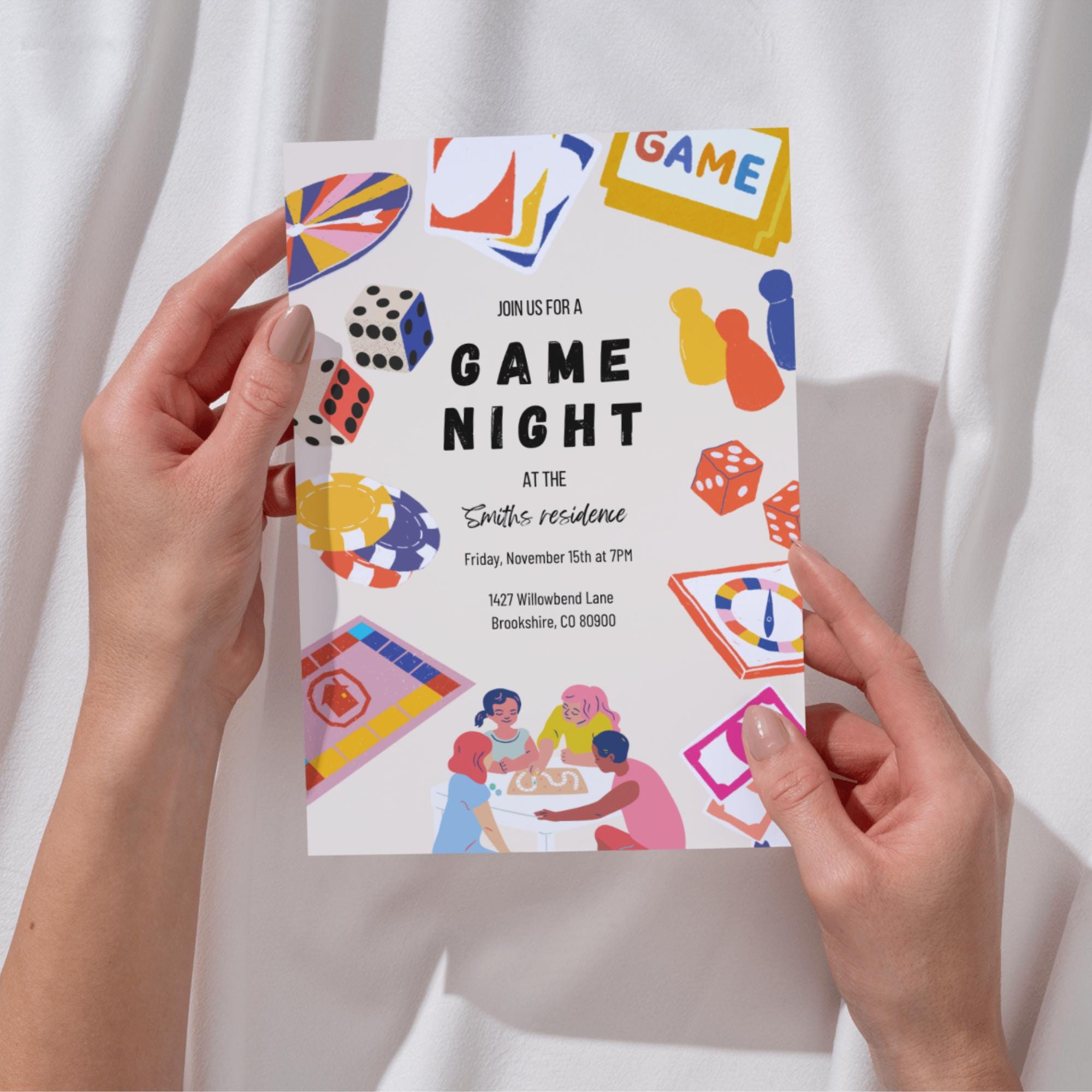 Game Night Invitation, Editable Canva Template, Colorful Board Game ...