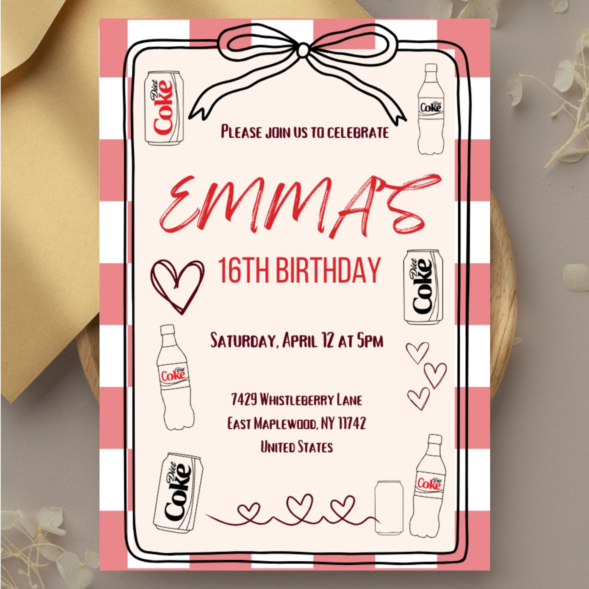Diet Coke Soda Birthday Party Invitation, Digital Canva Template ...