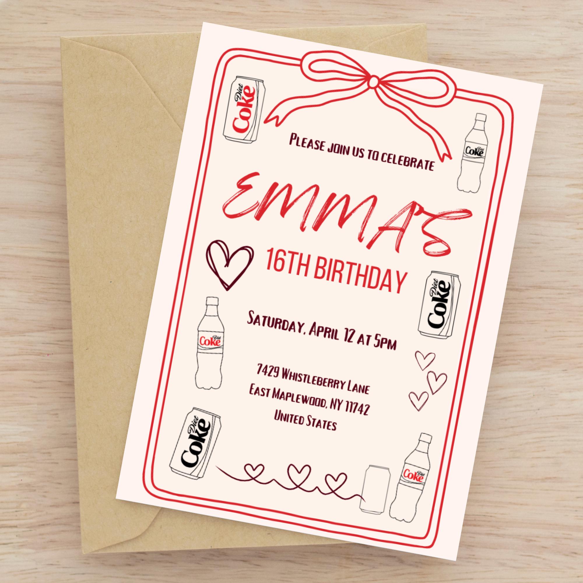 Diet Coke Soda Birthday Party Invitation, Digital Canva Template ...
