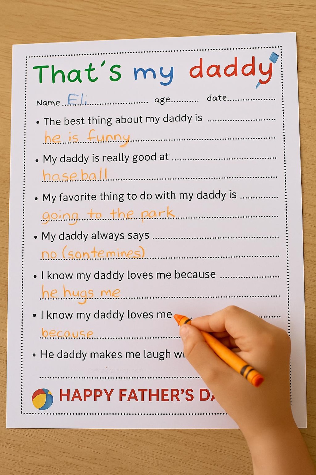 Father’s Day Printable Questionnaire for Kids That’s My Daddy Fun Fill ...