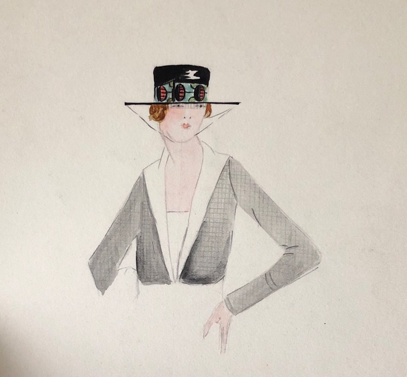 Antique Drawing Art Deco Drawing Fashion Drawing Fabulous Hat - Etsy