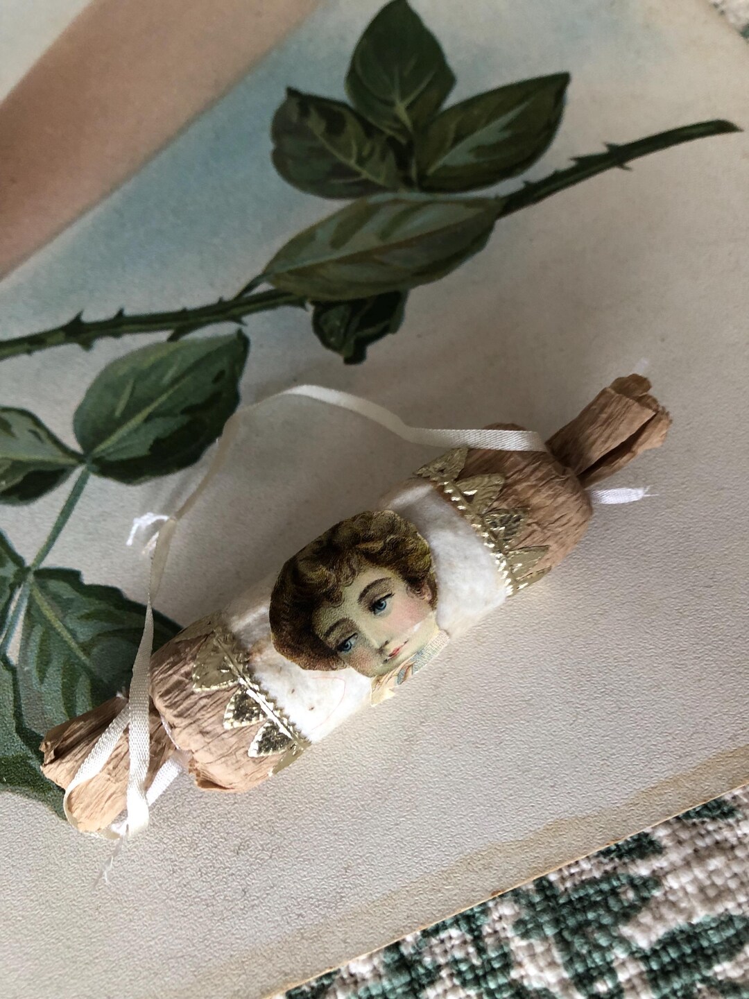 Rare Darling Dresden Feather Tree Ornament Candy Wrapper Christmas ...