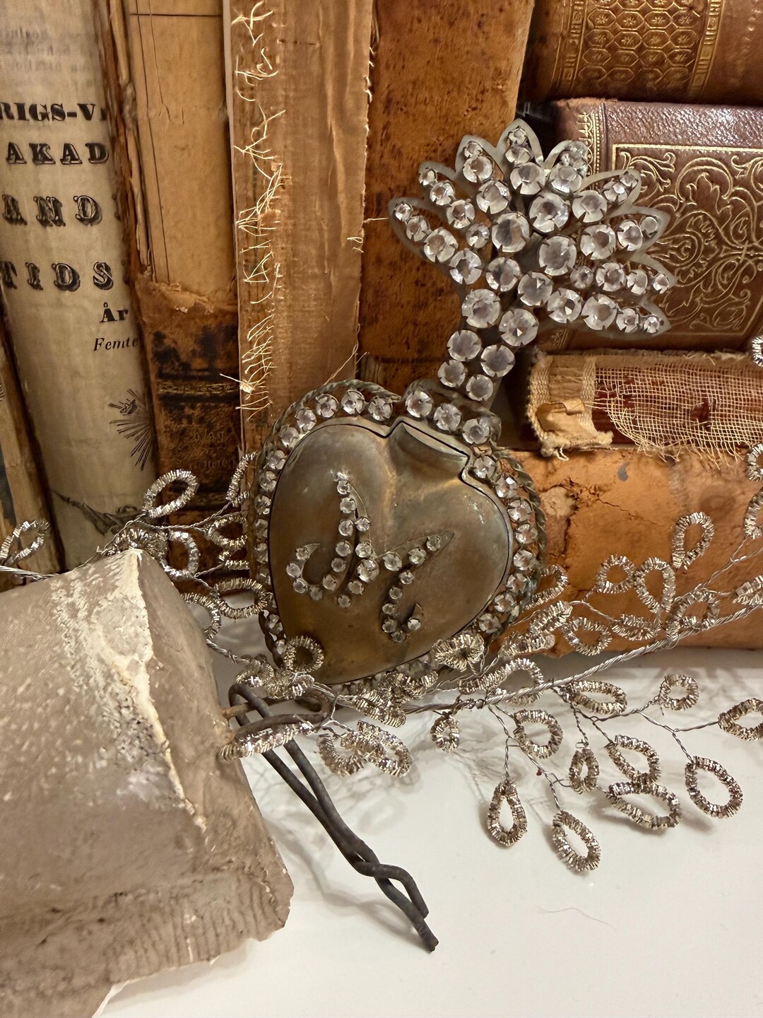 Antique French Heart Ex Voto Reliquary Heart With Paste Stones Locket ...