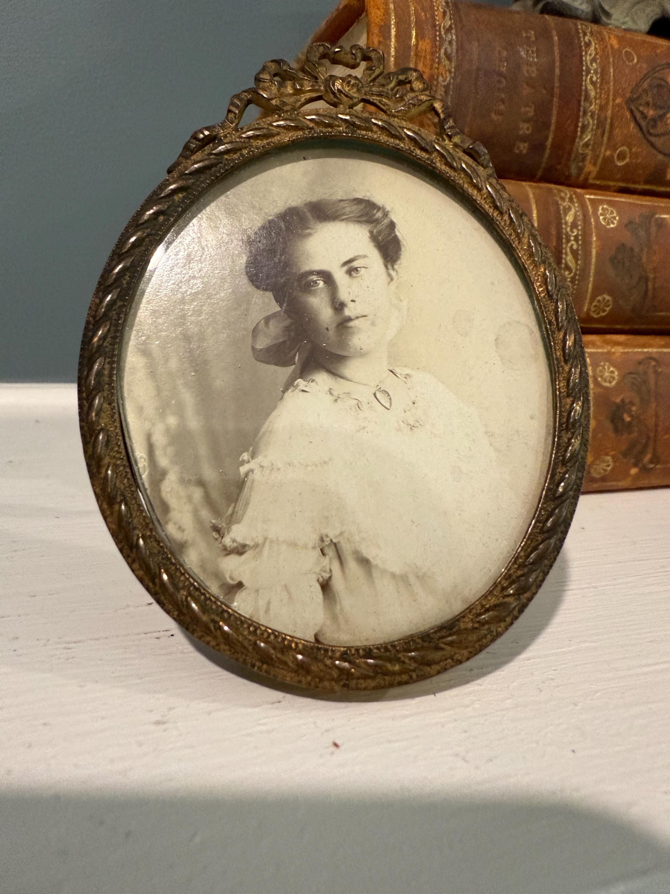 Antique Miniature Photo Frame Gilt Metal Ribbon Swag Decor Antique ...