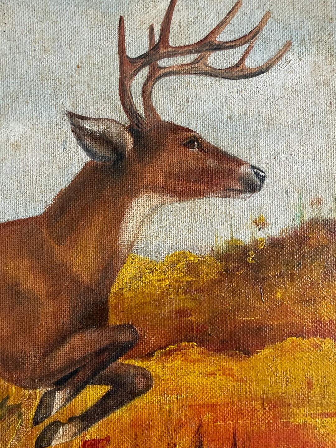 Vintage Oil Painting Mid Century Art Galloping Deer Buck Signed on ...