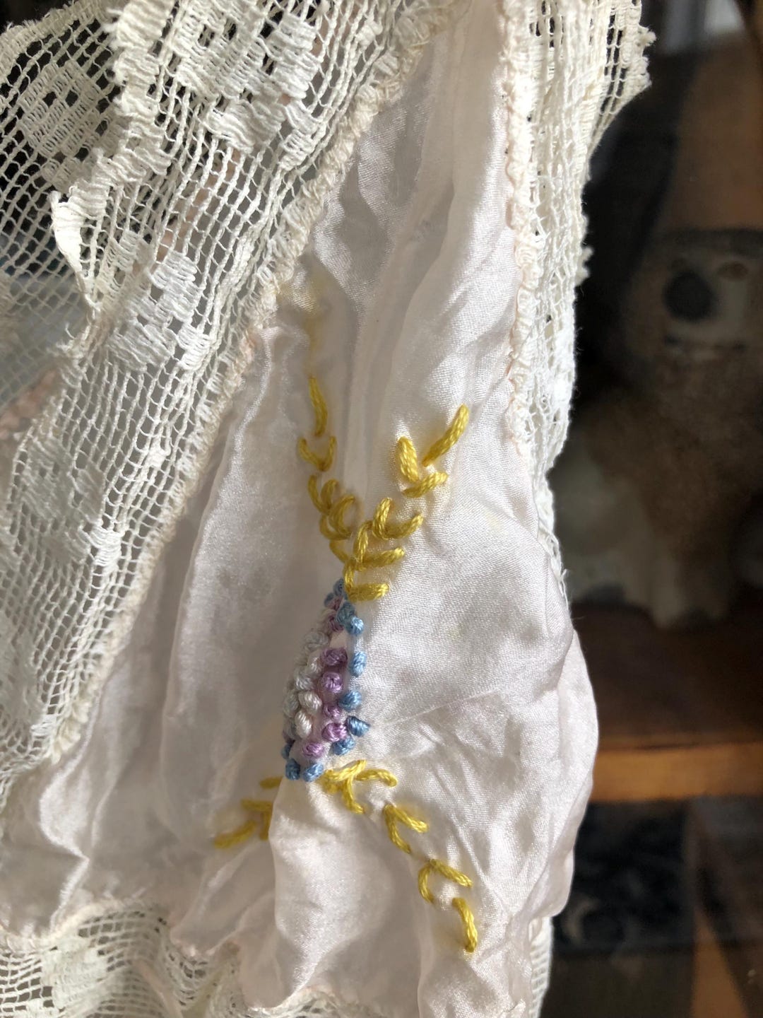 Antique Victorian Undergarment Chemise Silky Fabric Darling Embroidered ...