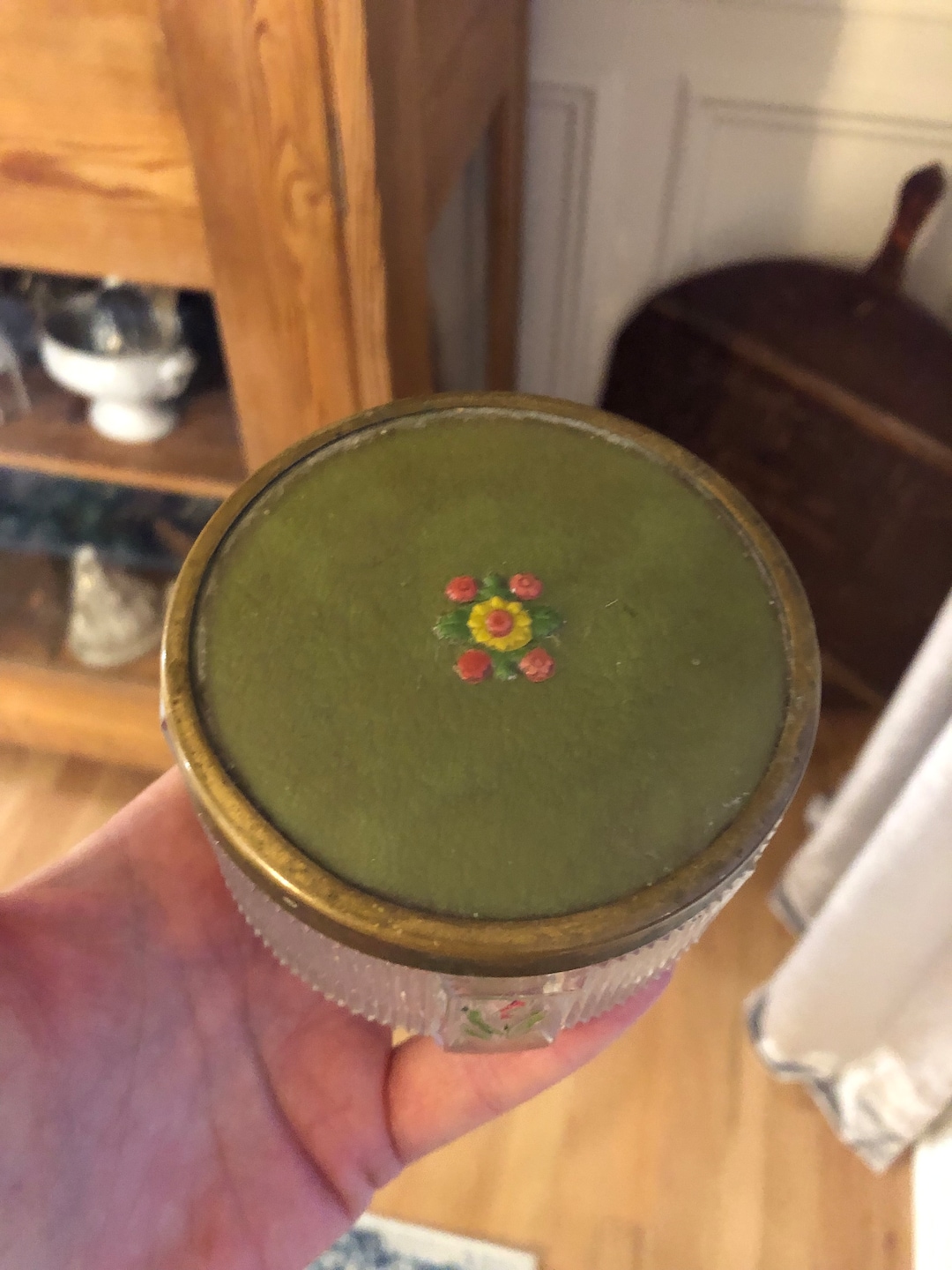 Art Deco Antique Powder Box Cut Glass Hand Painted Tulips Boudoir - Etsy