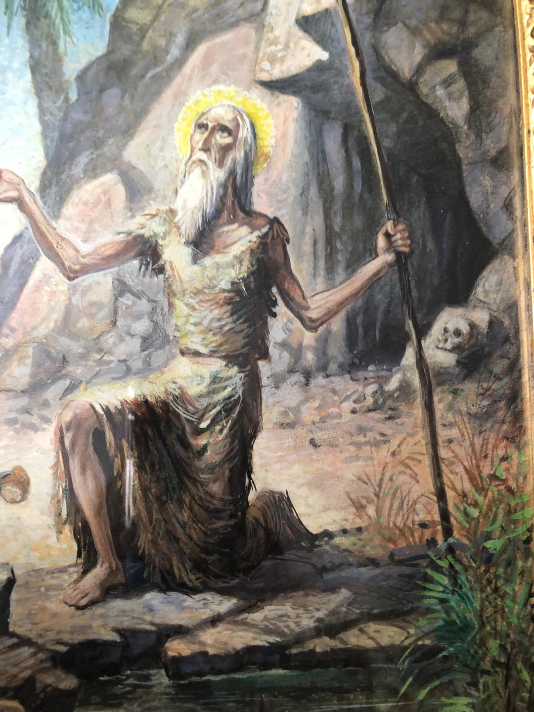 SALE Vintage Art Antique Watercolor Religious Saint Elijah Skull Bird ...