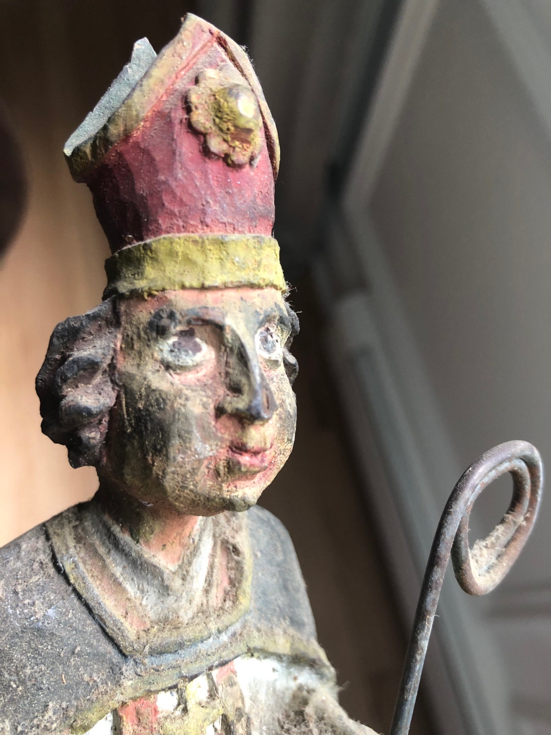 MOVING SALE.. Antique Santos Statue Saint Holding Staff Wooden ...