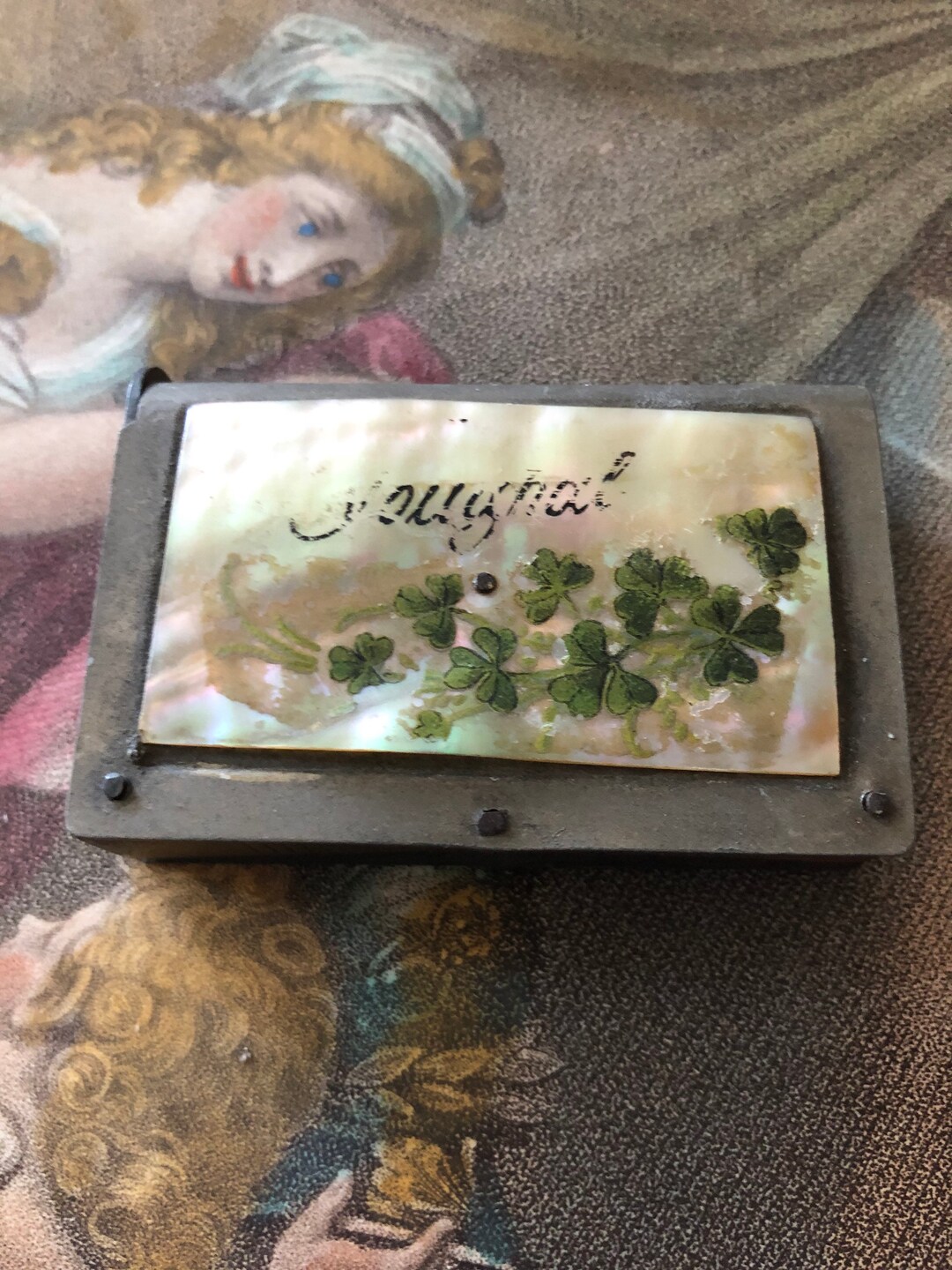 Sweet Antique Match Box With Striker Mother of Pearl Inlay Lucky ...