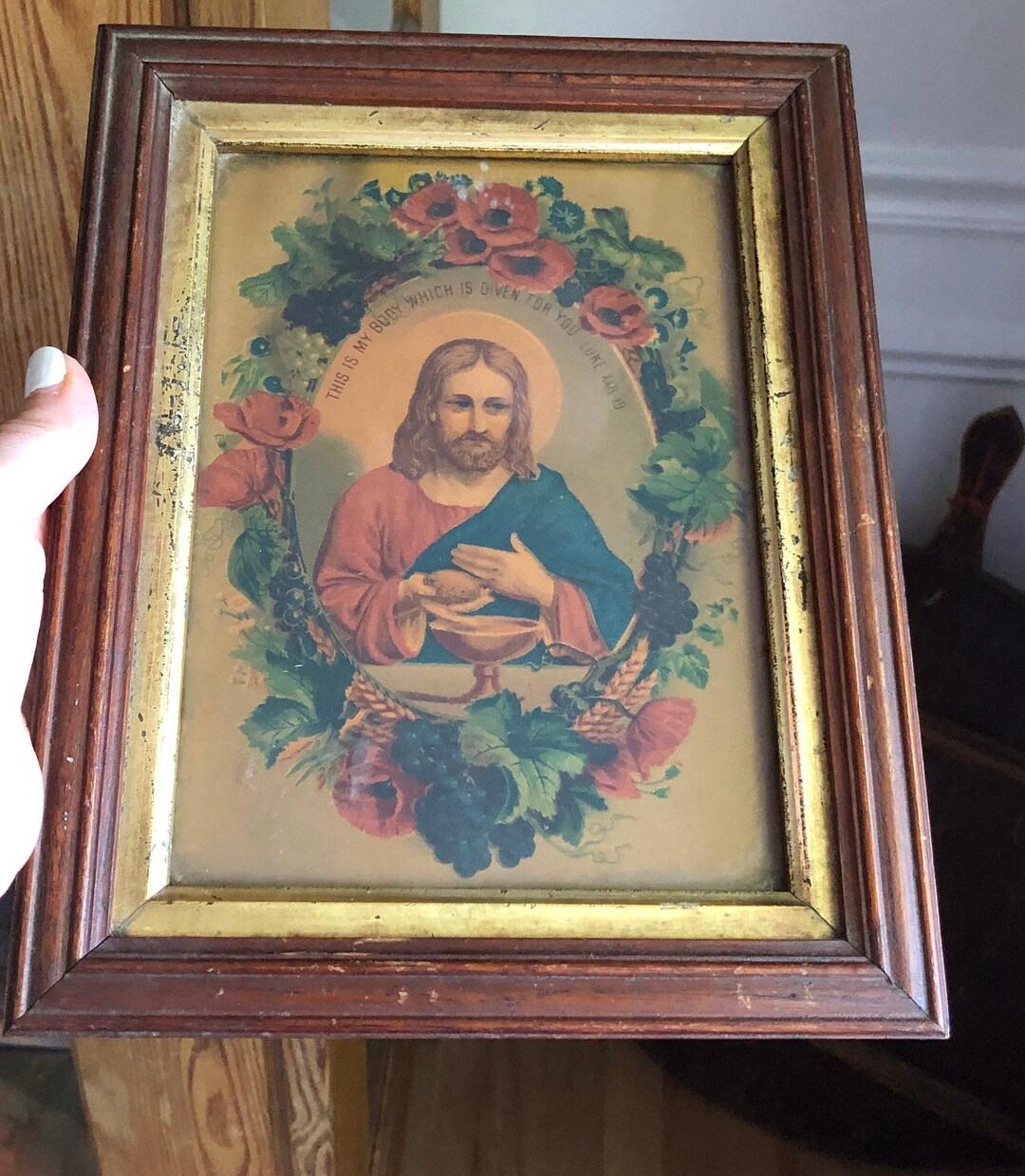 Antique Religious Lithograph Print Walnut Frame Gilt Liner This is My ...