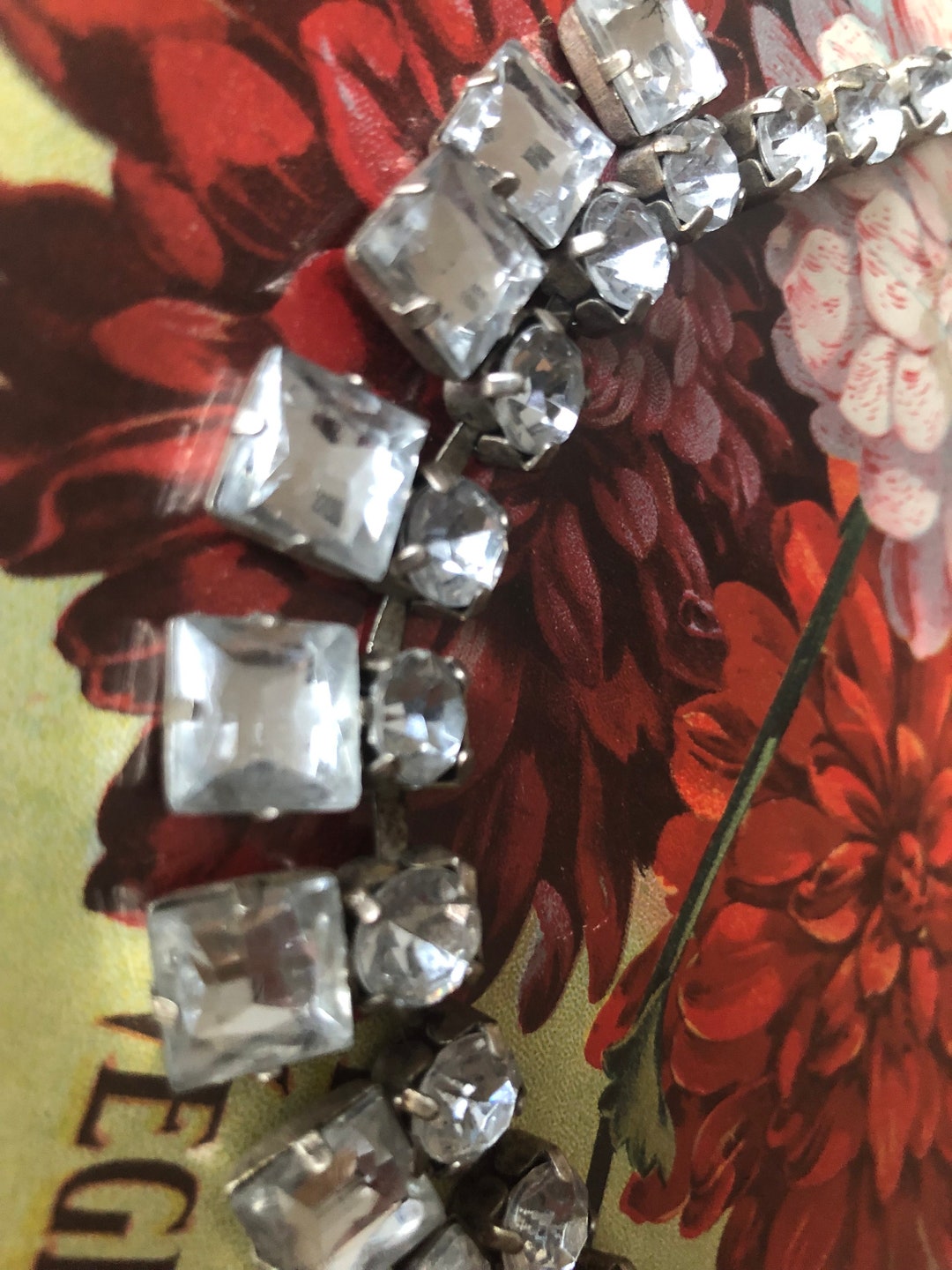Vintage Marquee Cut Faux Crystal Necklace Lightweight Large AS IS ...