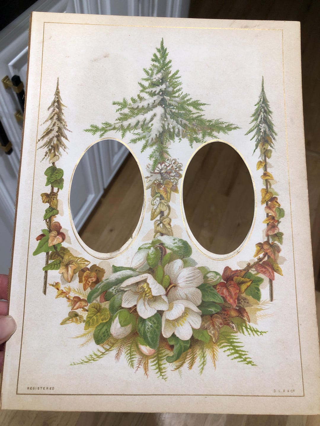 Antique Double Photo Mat Antique Album Cardboard Page Frame Snowy Pine ...